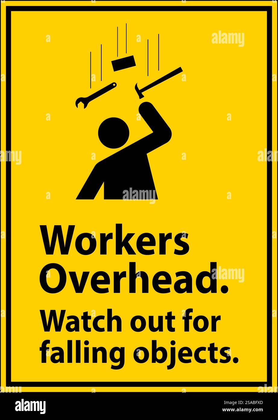 Warning Falling Debris Sign, Workers Overhead Falling Objects Stock ...