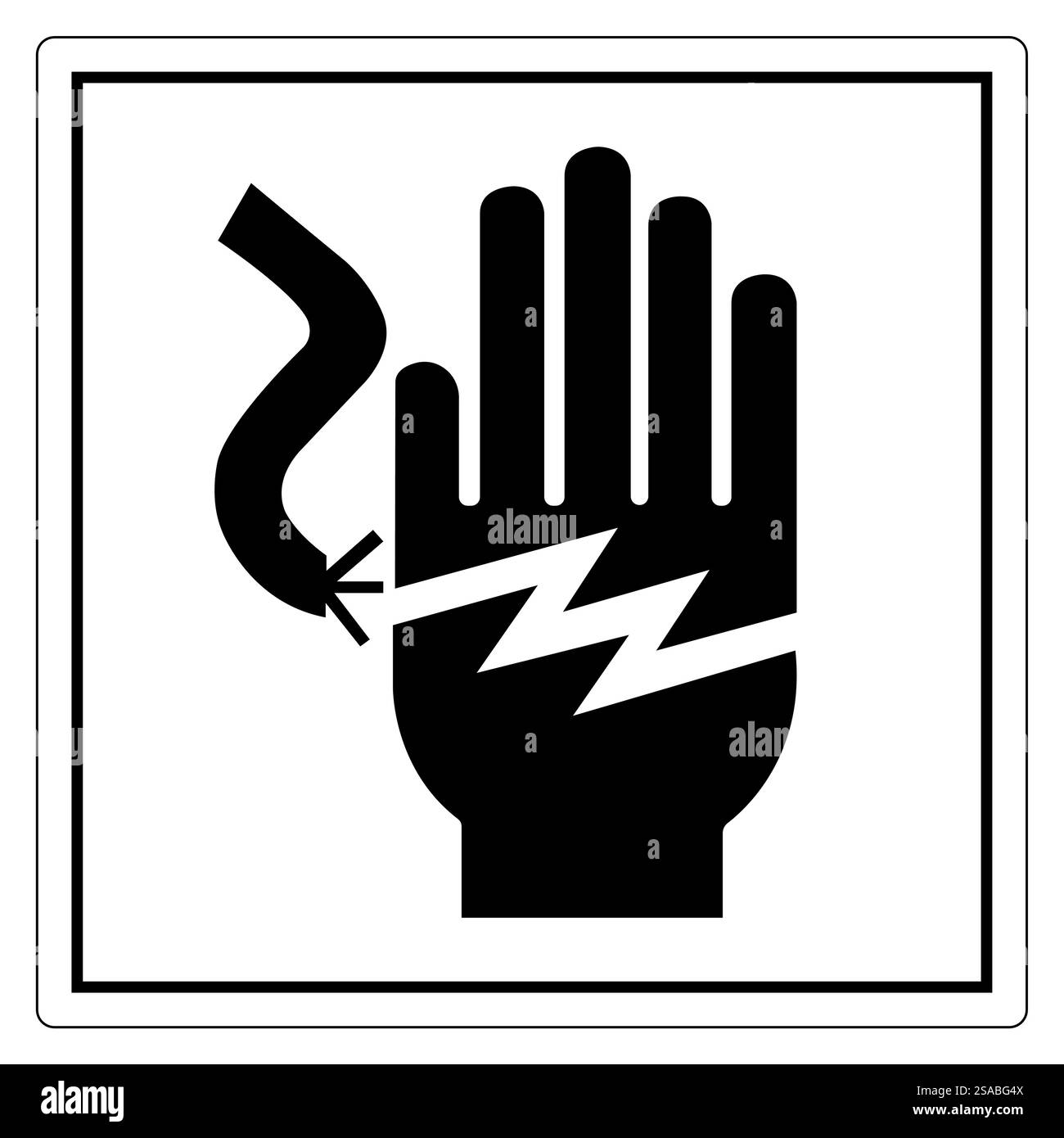 A caution sign illustrating a hand hazard related to electrical shock ...
