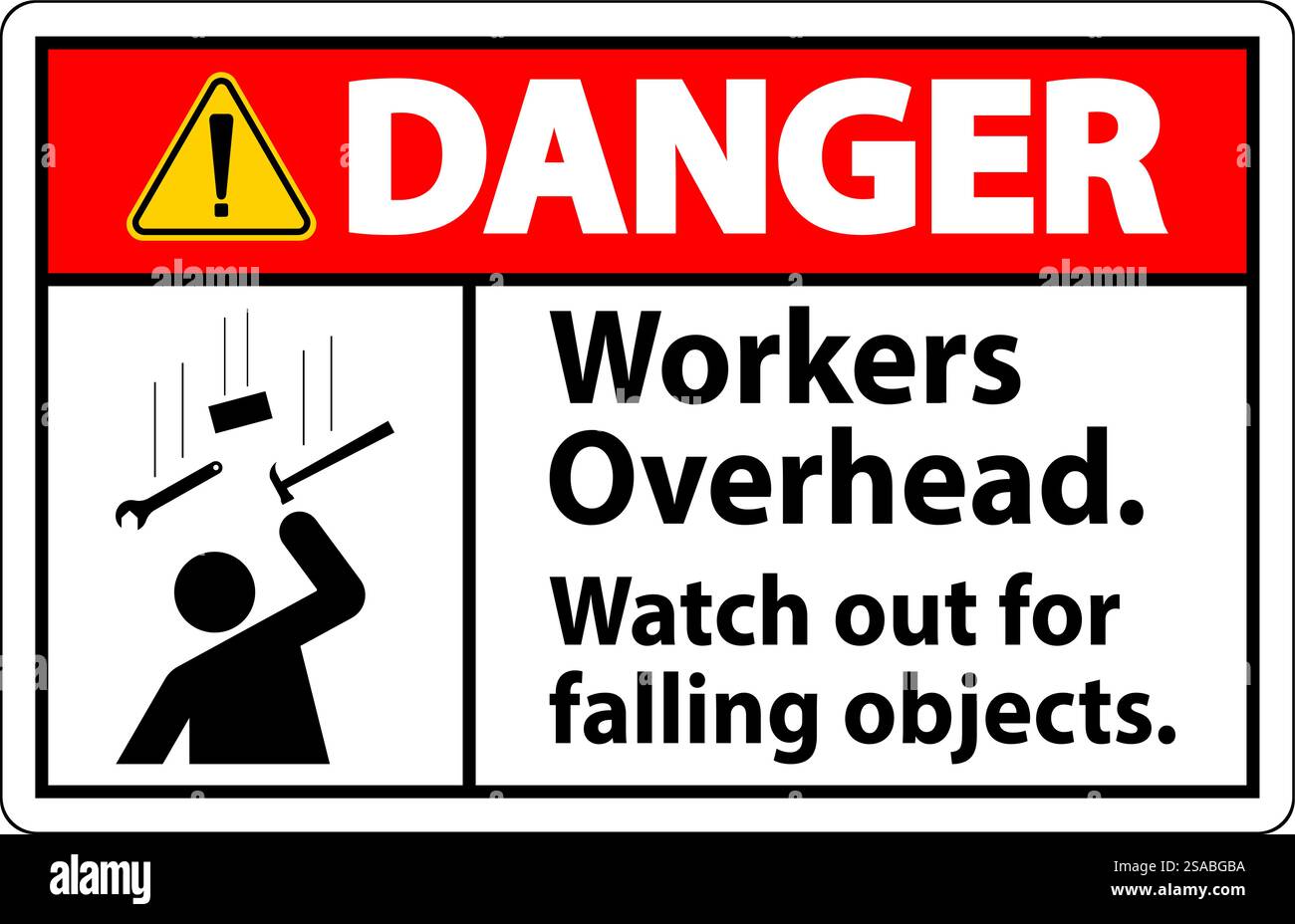 Danger Falling Debris Sign, Workers Overhead Falling Objects Stock ...