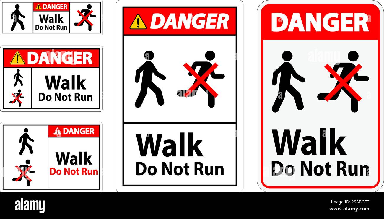 No Running Safety Sign, Danger - Walk, Do Not Run Stock Vector Image ...