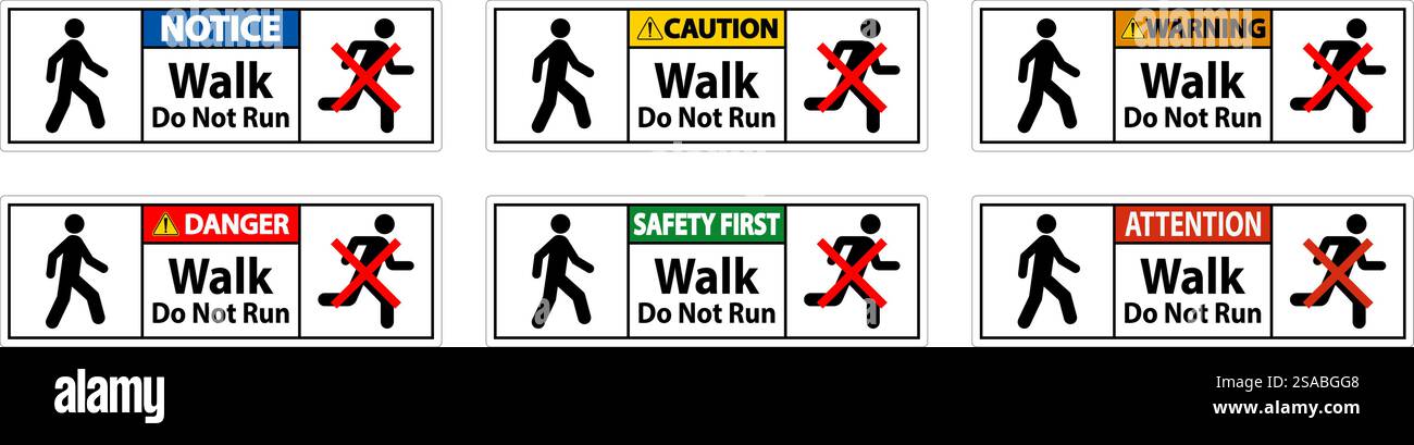 No Running Safety Sign, Safety First - Walk, Do Not Run Stock Vector ...