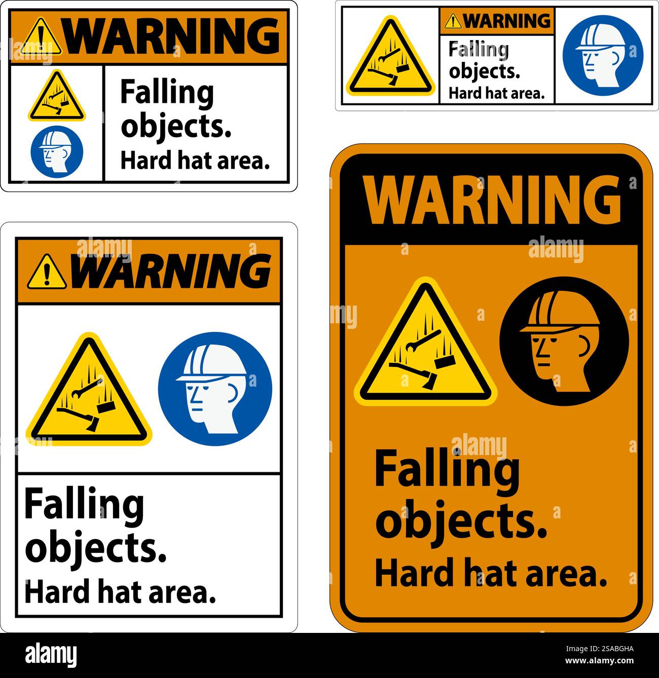 Warning Sign, Falling Objects Hard Hat Area Stock Vector Image & Art ...