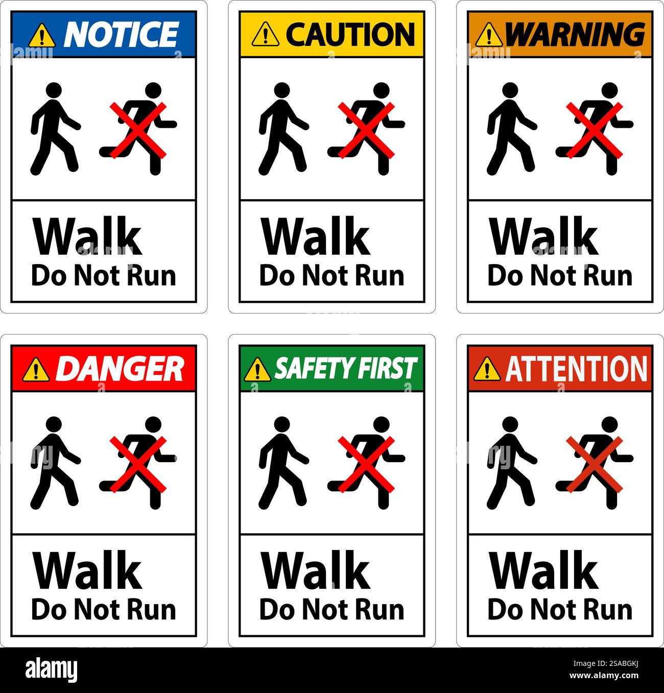 No Running Safety Sign, Safety First - Walk, Do Not Run Stock Vector ...