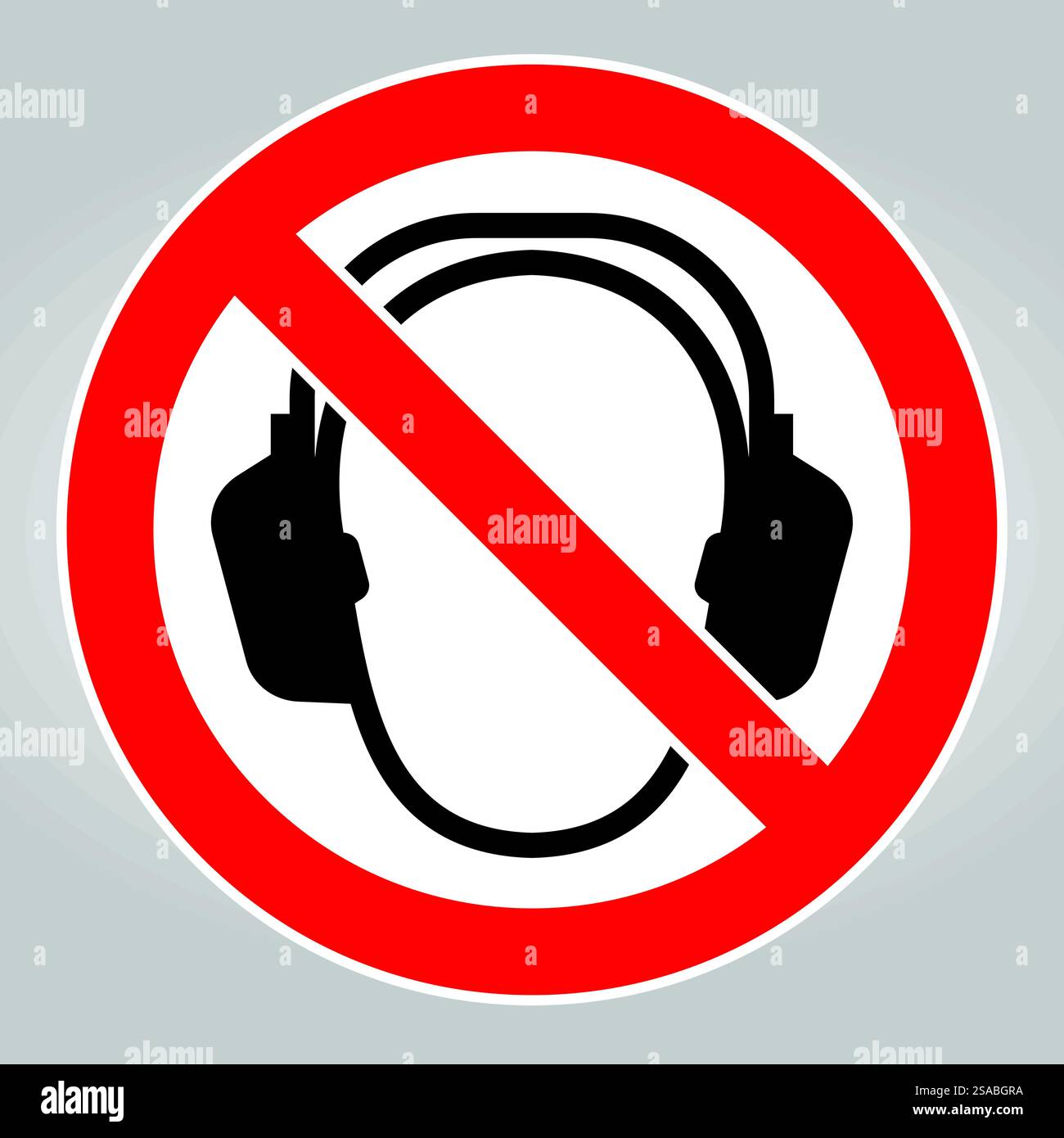 A bold no headphones sign representing noise control in specific ...