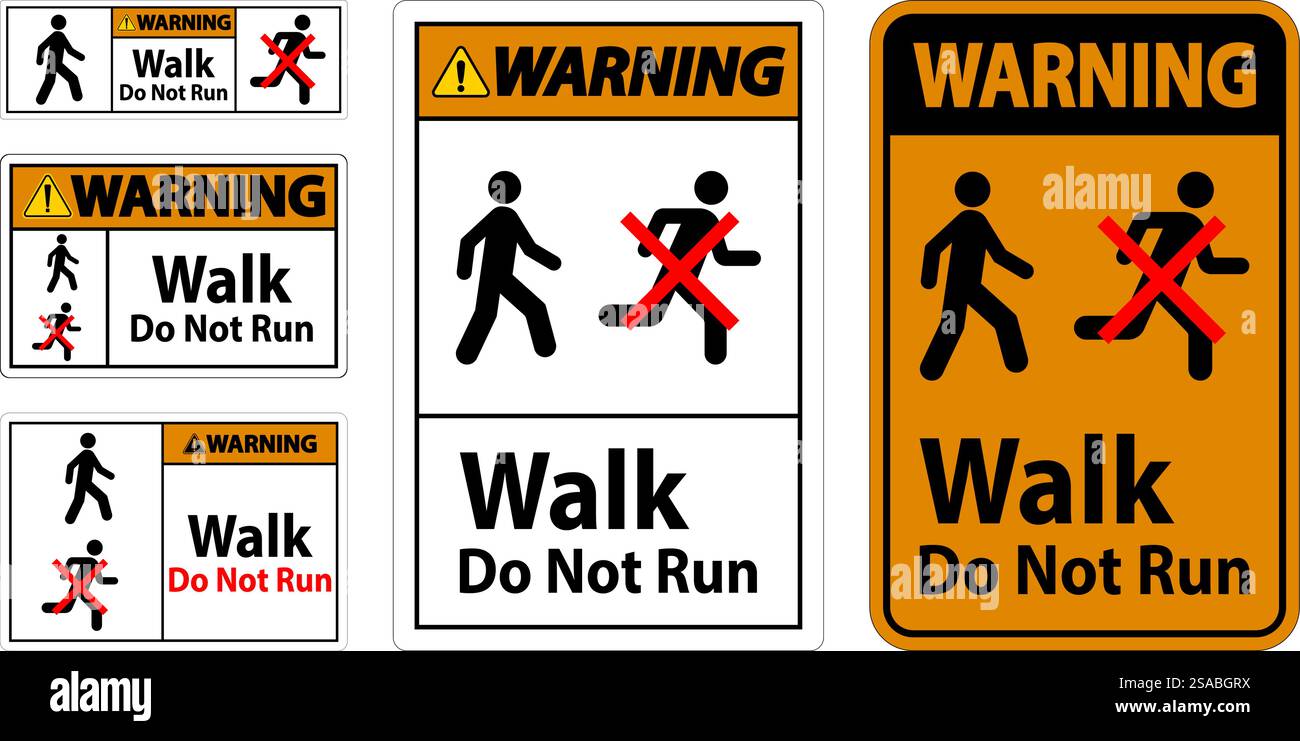 No Running Safety Sign, Warning - Walk, Do Not Run Stock Vector Image ...