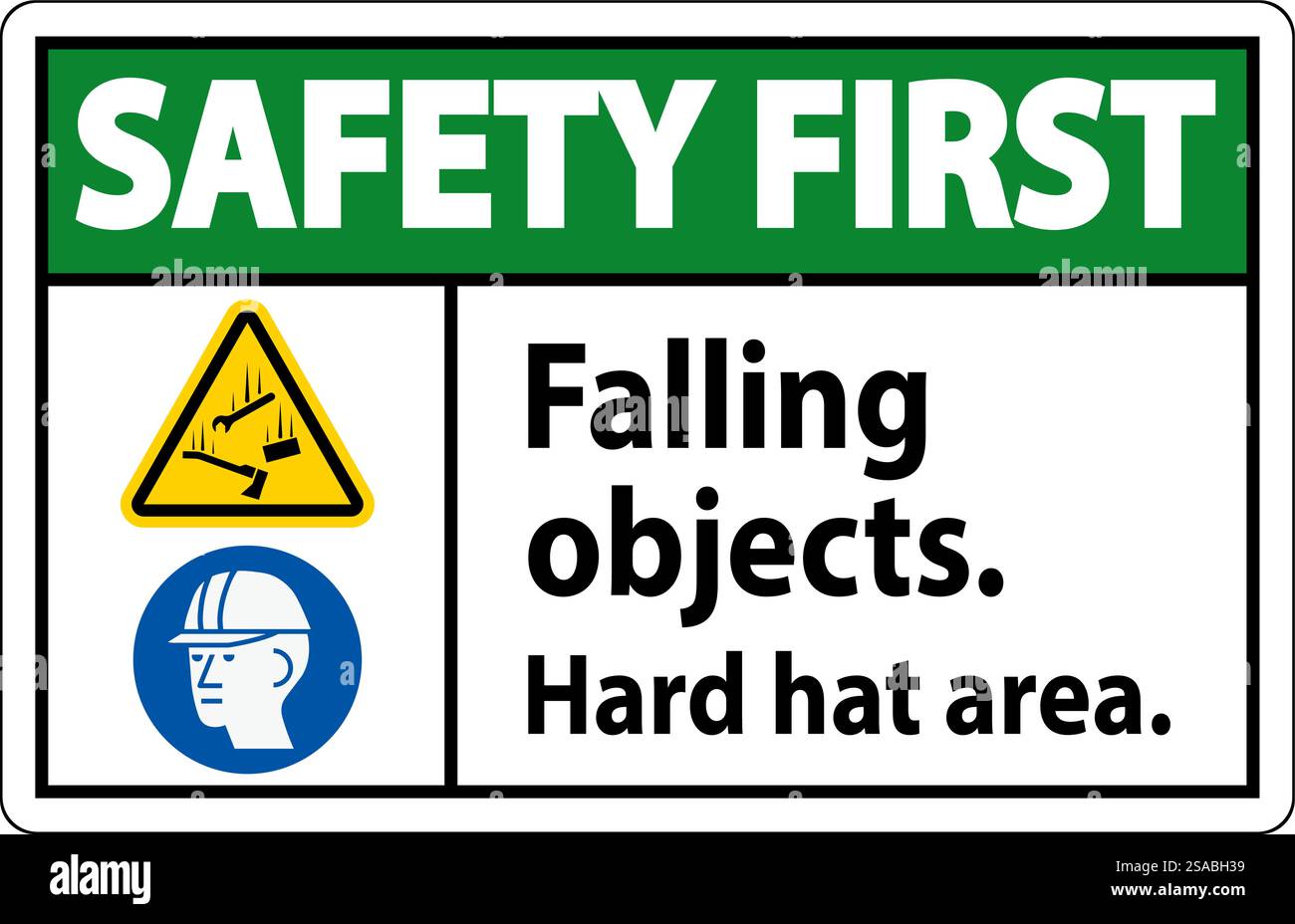 Safety First Sign, Falling Objects Hard Hat Area Stock Vector Image ...