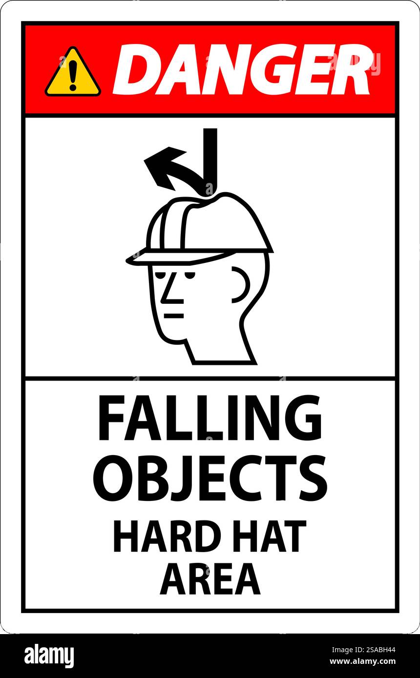 Danger Sign, Falling Objects Hard Hat Area Stock Vector Image & Art - Alamy
