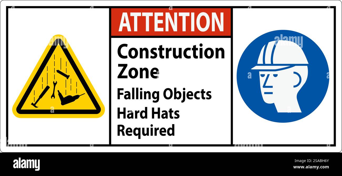 Attention Sign, Construction Zone, Falling Objects Hard Hats Required ...