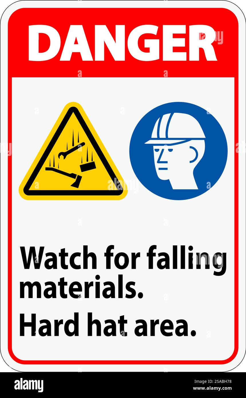 Danger Sign, Watch For Falling Materials, Hard Hat Area Stock Vector ...