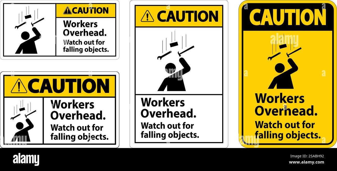 Caution Falling Debris Sign, Workers Overhead Falling Objects Stock ...