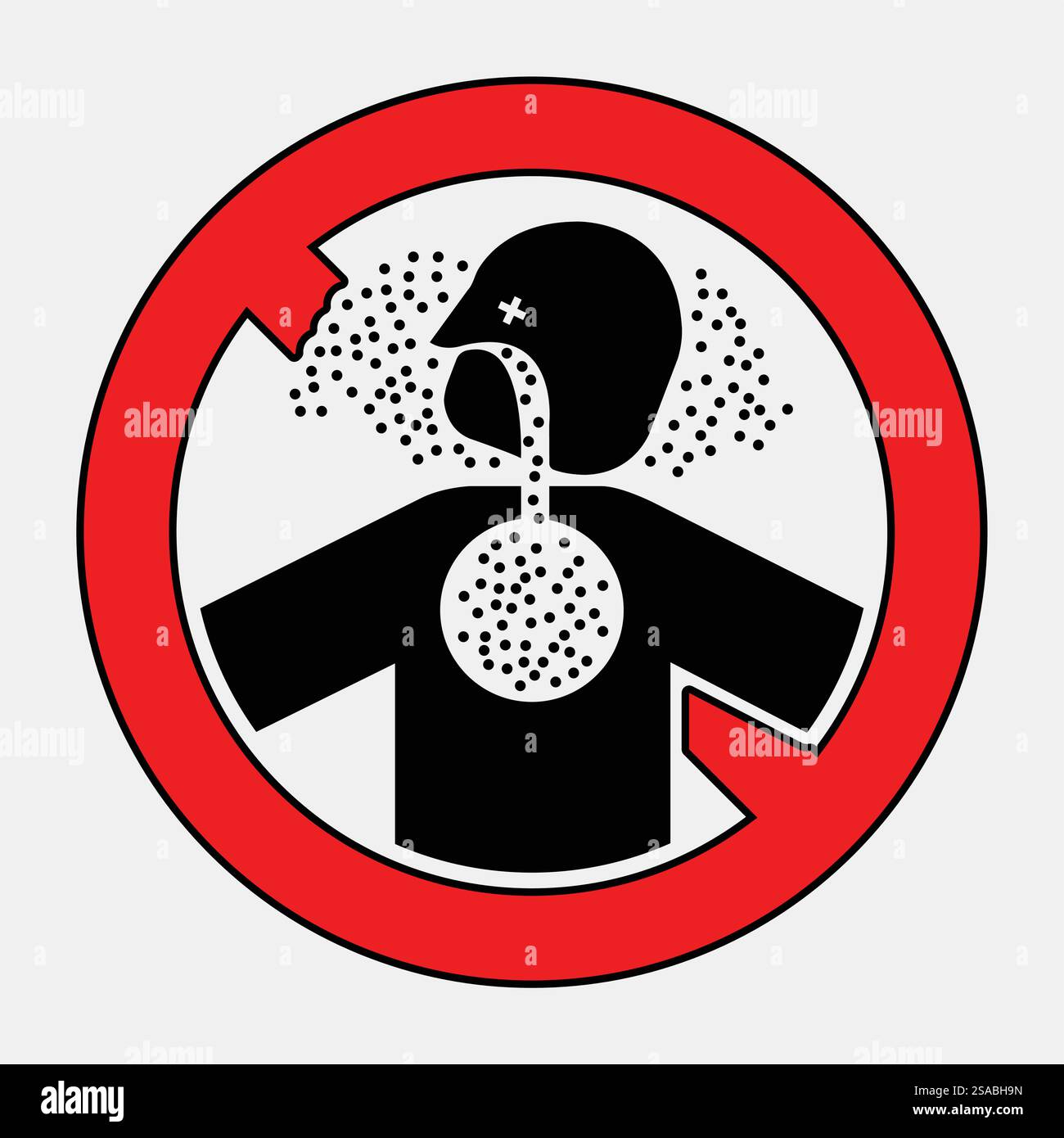 A bold prohibition sign depicting a figure without protective equipment ...