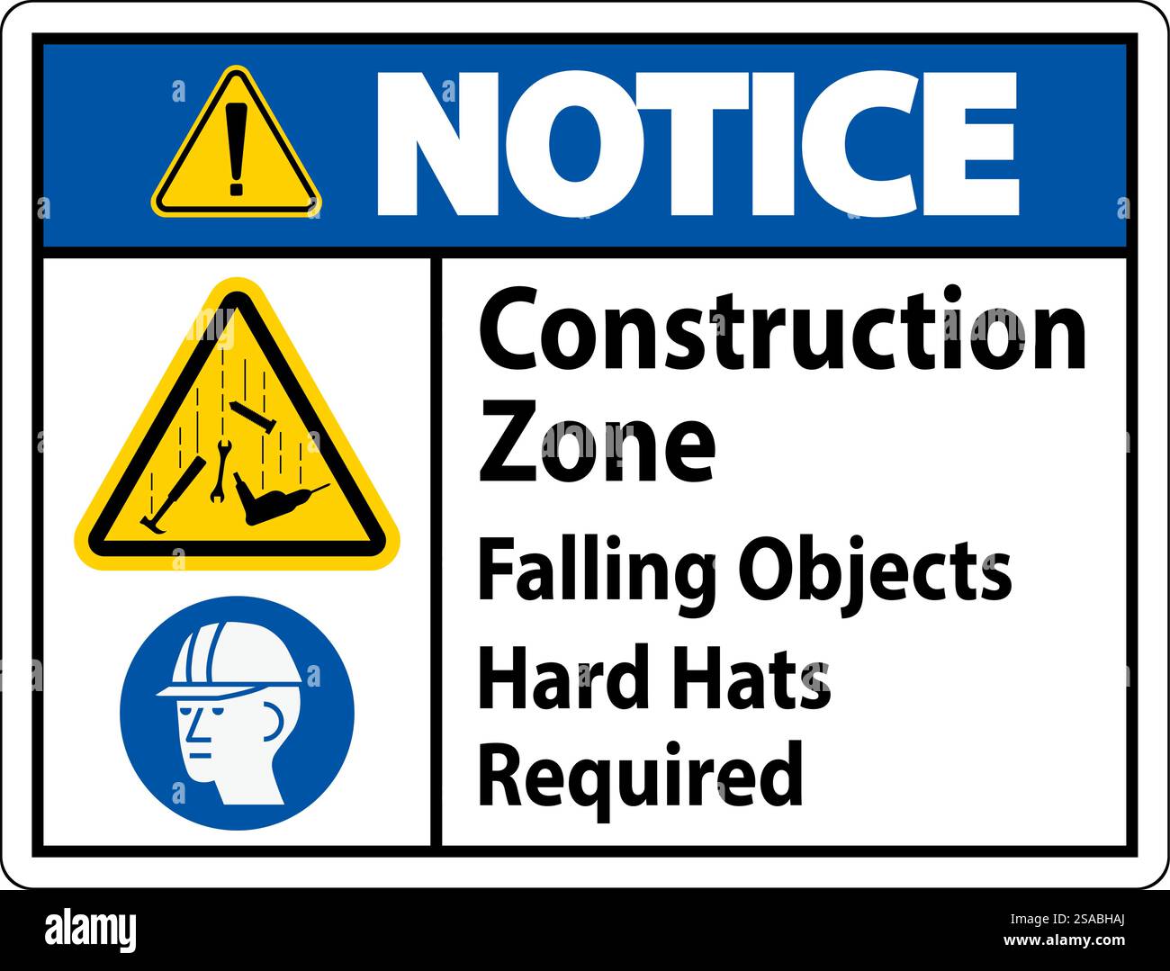 Notice Sign, Construction Zone, Falling Objects Hard Hats Required ...