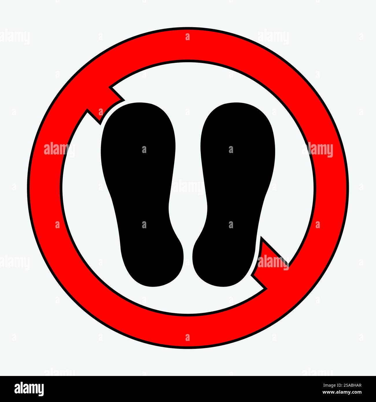 A bold prohibition sign featuring a graphic of footprints enclosed in a ...