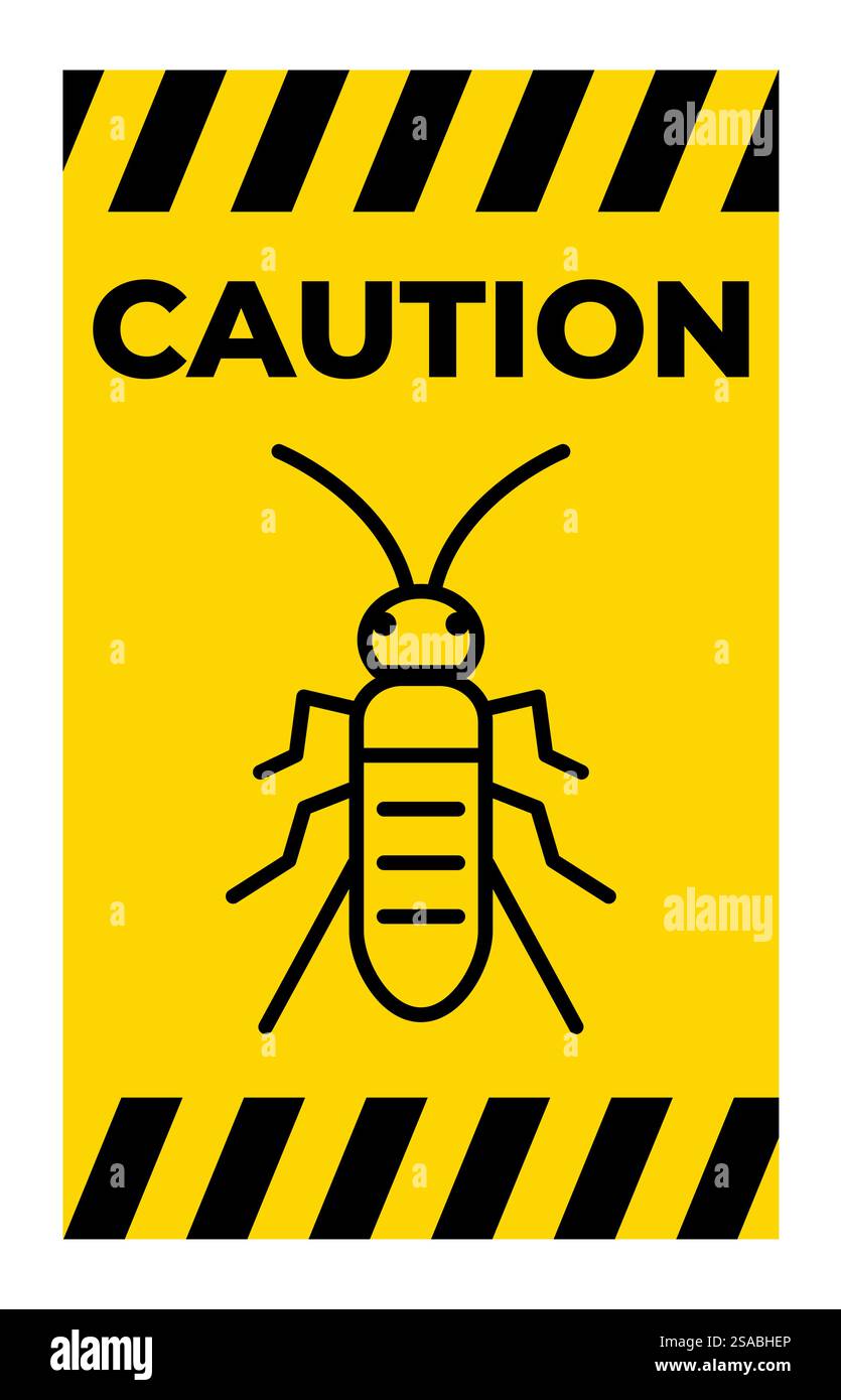 Bright yellow caution sign featuring a prominent insect icon. Ideal for ...