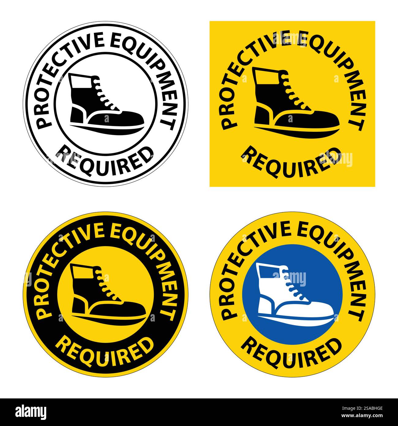 Set of safety signs emphasizing the necessity of protective gear in ...