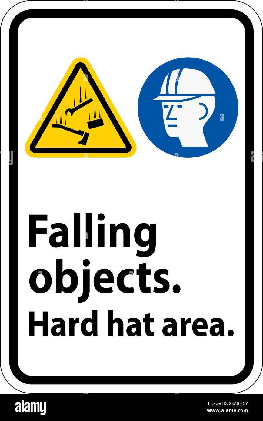 Warning Sign, Falling Objects Hard Hat Area Stock Vector Image & Art ...