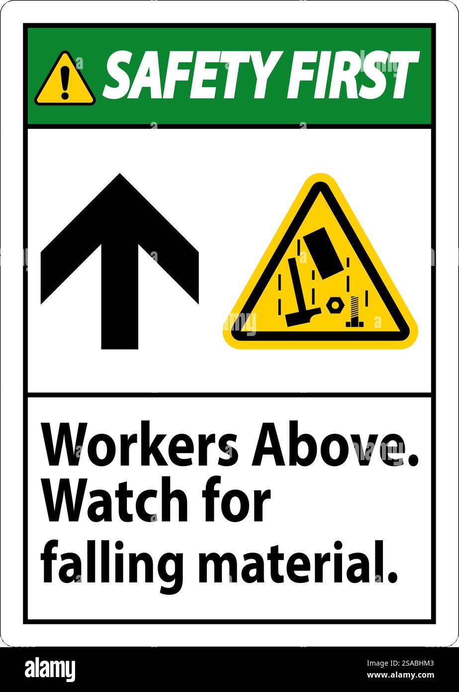 Safety First Sign, Workers Above Falling Material Stock Vector Image ...