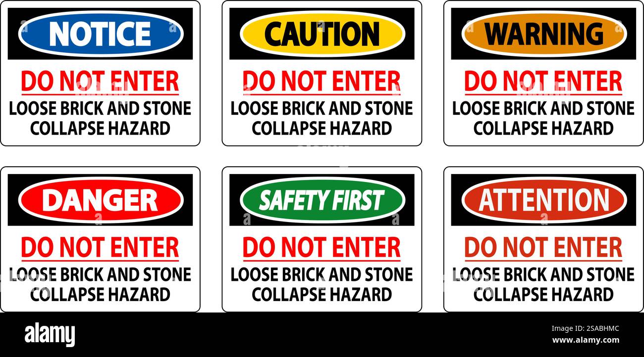 Danger Sign, Do Not Enter, Loose Brick And Stone Collapse Hazard Stock ...