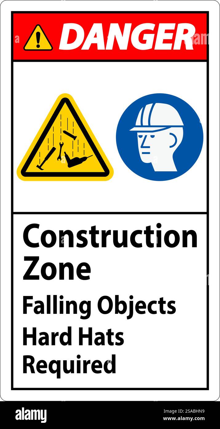 Danger Sign, Construction Zone, Falling Objects Hard Hats Required ...