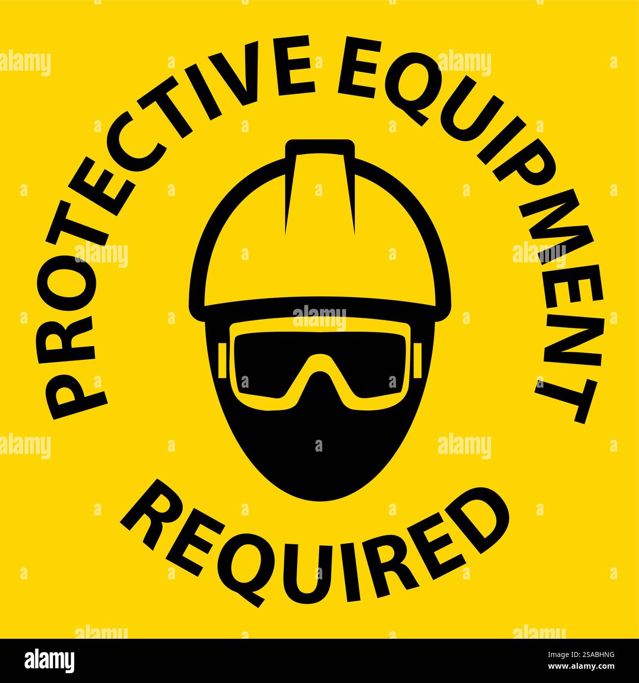 Bright yellow sign indicating the necessity of protective equipment ...