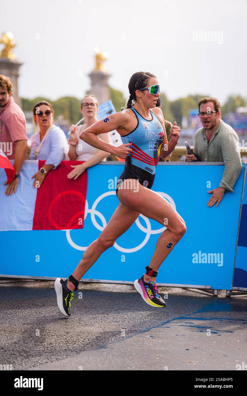 Claire Michel participating in the triathlon at the Paris 2024 Olympic ...