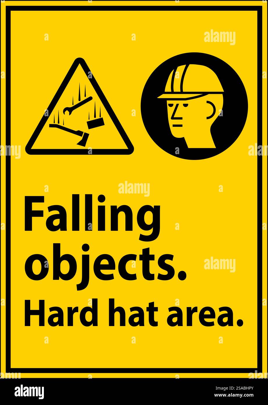 Warning Sign, Falling Objects Hard Hat Area Stock Vector Image & Art ...