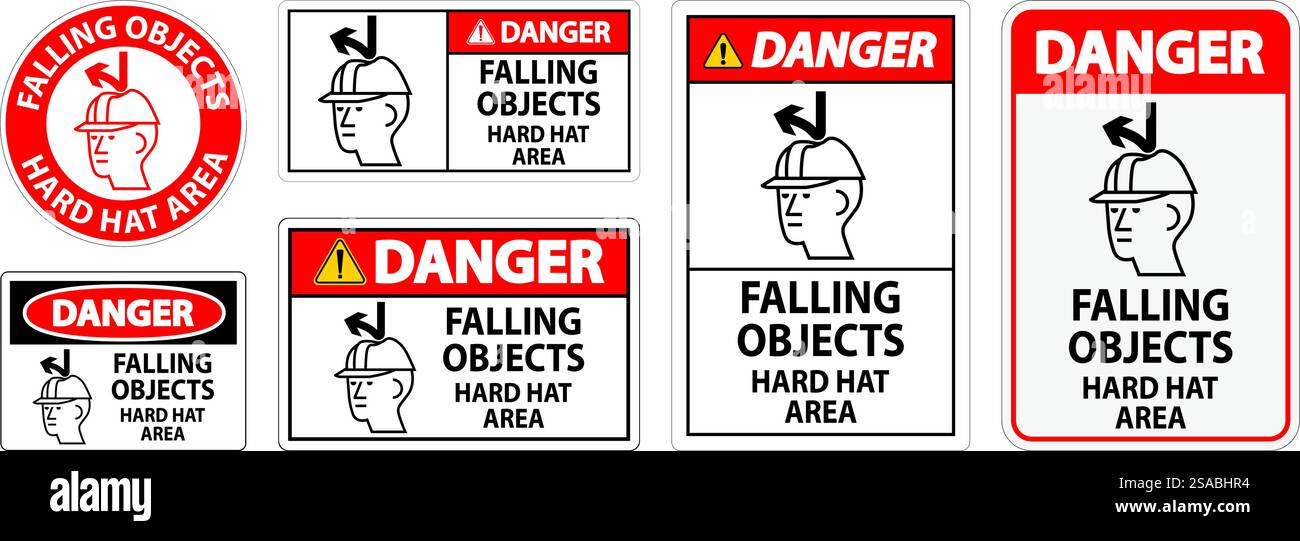 Danger Sign, Falling Objects Hard Hat Area Stock Vector Image & Art - Alamy