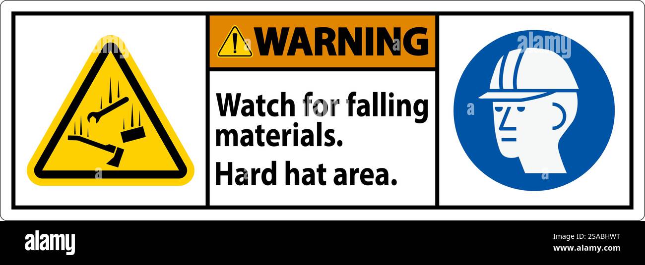 Warning Sign, Watch For Falling Materials, Hard Hat Area Stock Vector ...