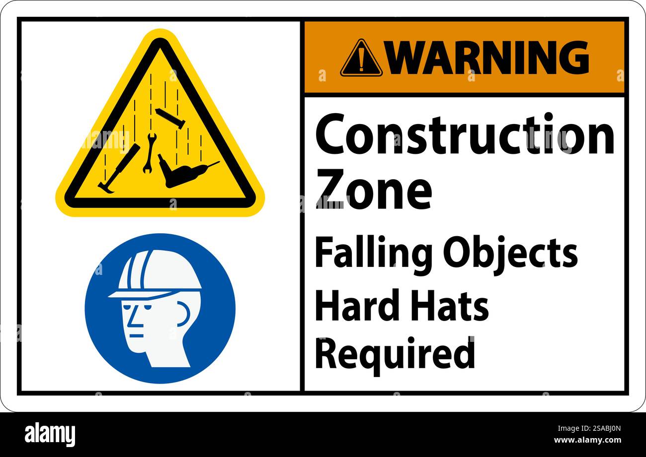 Warning Sign, Construction Zone, Falling Objects Hard Hats Required ...