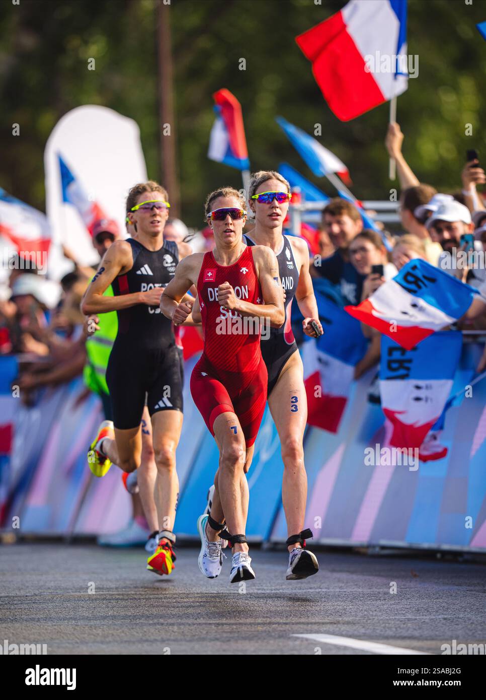 Julie Derron participating in the triathlon at the Paris 2024 Olympic ...