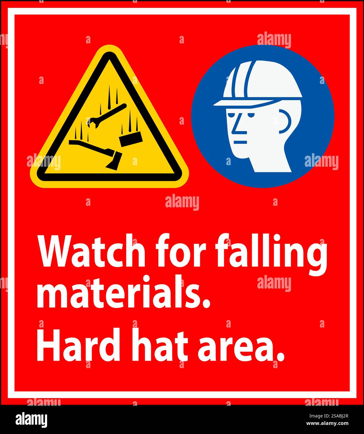 Warning Sign, Watch For Falling Materials, Hard Hat Area Stock Vector ...