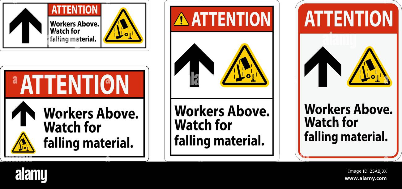 Attention Sign, Workers Above Falling Material Stock Vector Image & Art ...