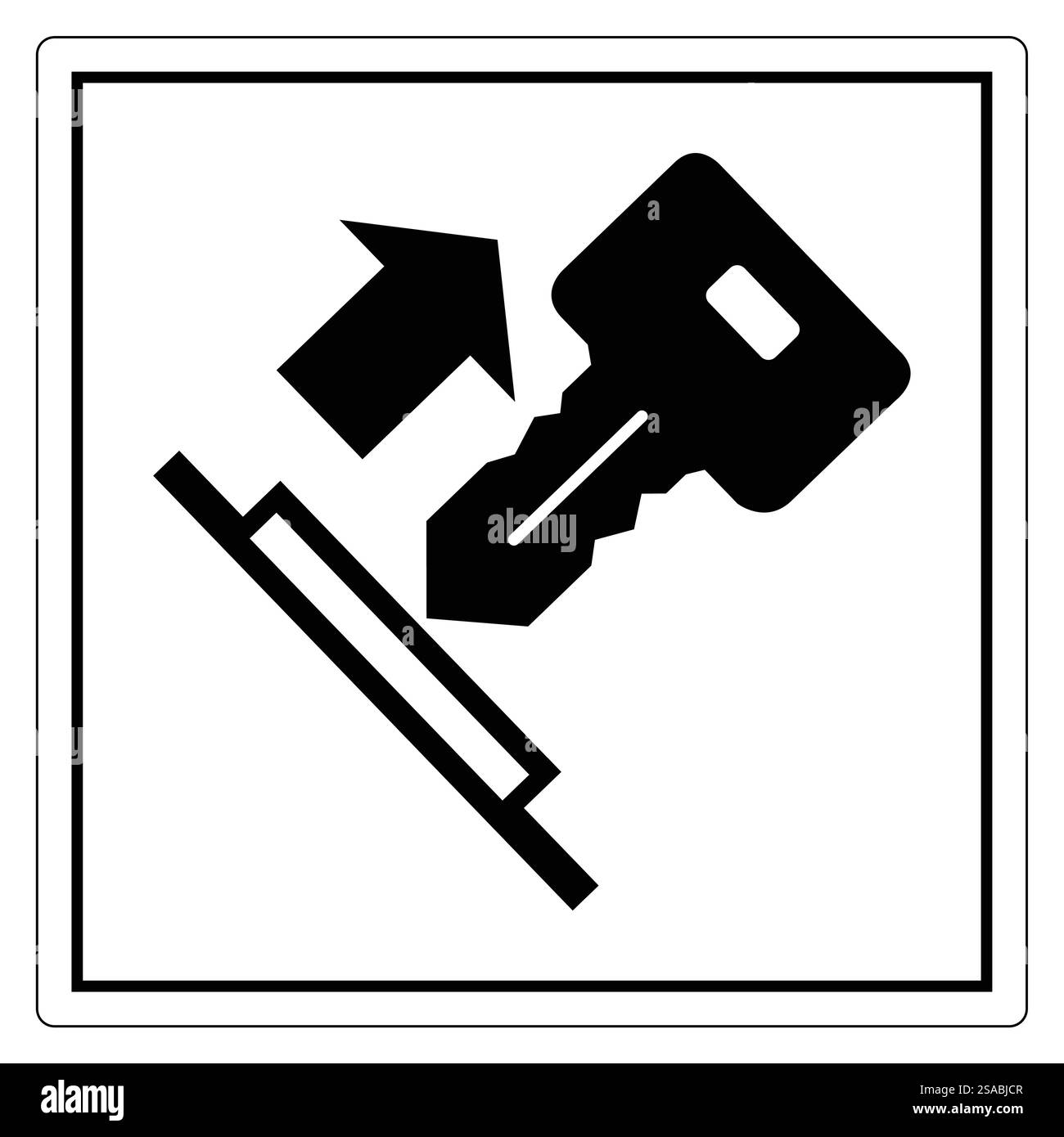 A simple black and white symbol indicating key access for safety. This ...