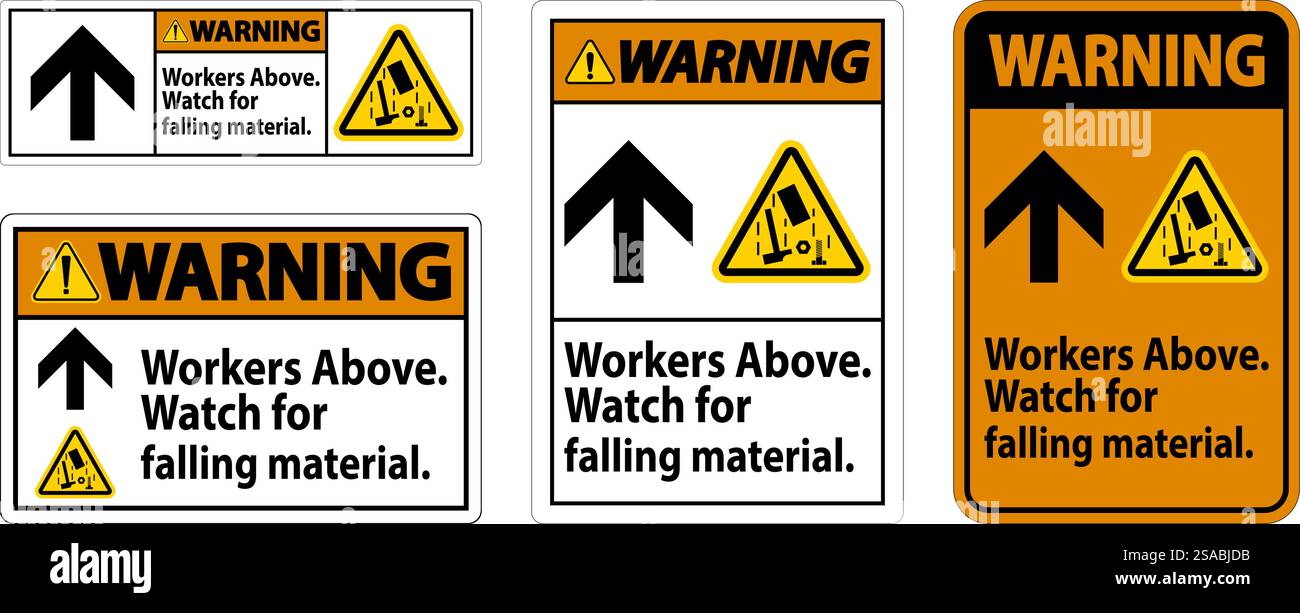 Warning Sign, Workers Above Falling Material Stock Vector Image & Art ...