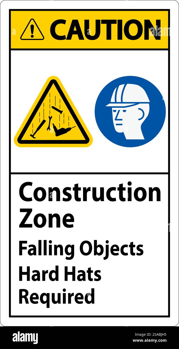 Caution Sign, Construction Zone, Falling Objects Hard Hats Required ...