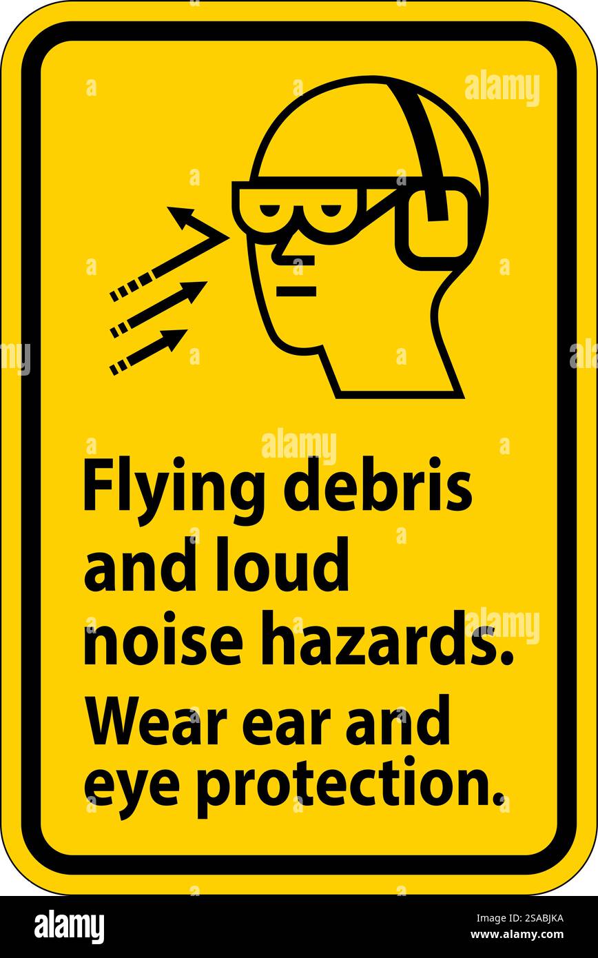 A warning sign depicting the necessity of wearing ear and eye ...