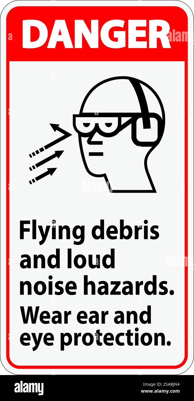 A Danger sign depicting the necessity of wearing ear and eye protection ...