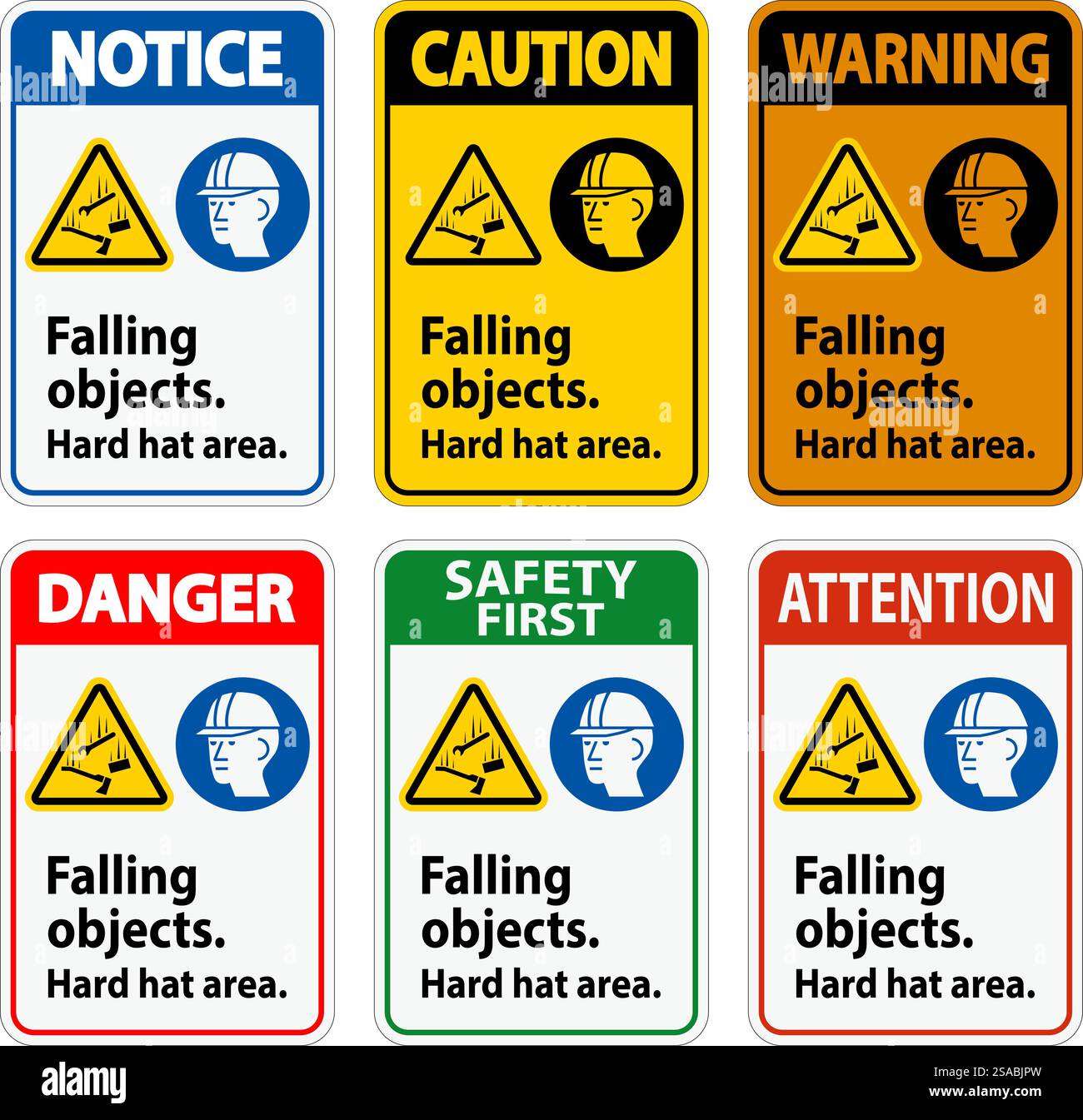 Warning Sign, Falling Objects Hard Hat Area Stock Vector Image & Art ...