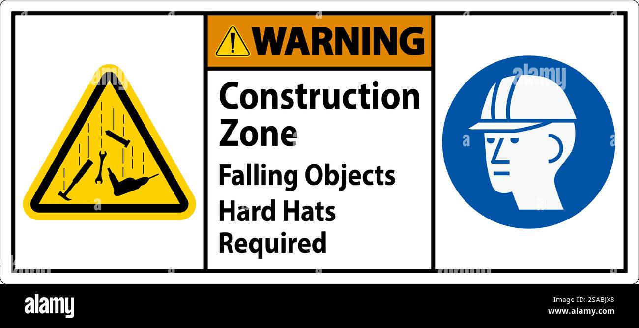 Warning Sign, Construction Zone, Falling Objects Hard Hats Required ...
