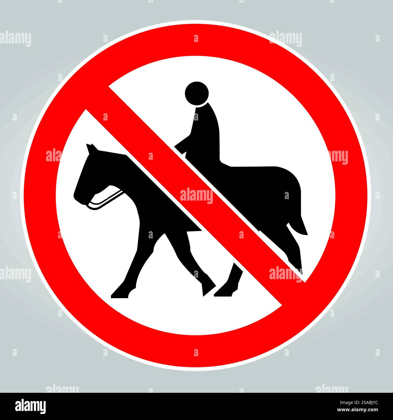 A clear visual warning sign indicating that horse riding is prohibited ...