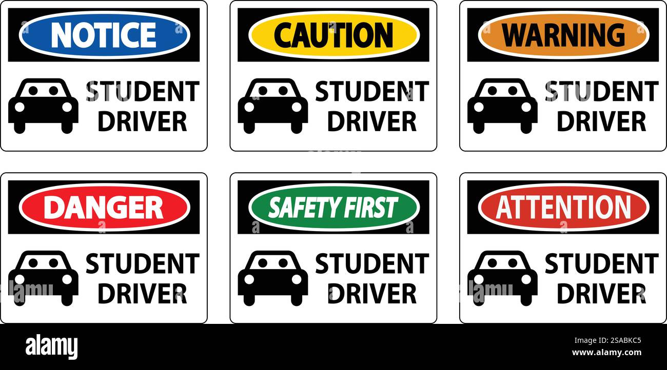 Caution Sign, Student Driver Sign Stock Vector Image & Art - Alamy