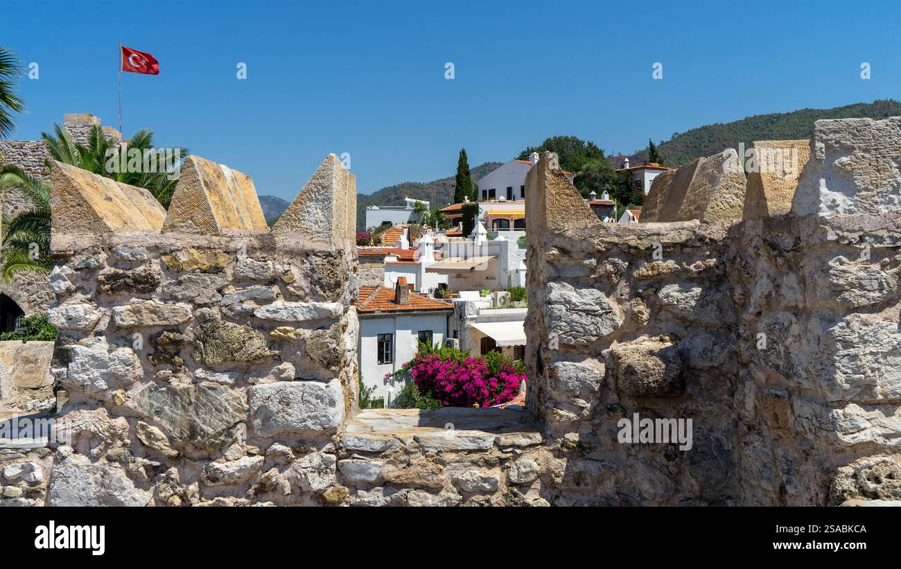 View of Old Town from Fortress walls of Marmaris Castle is located in ...