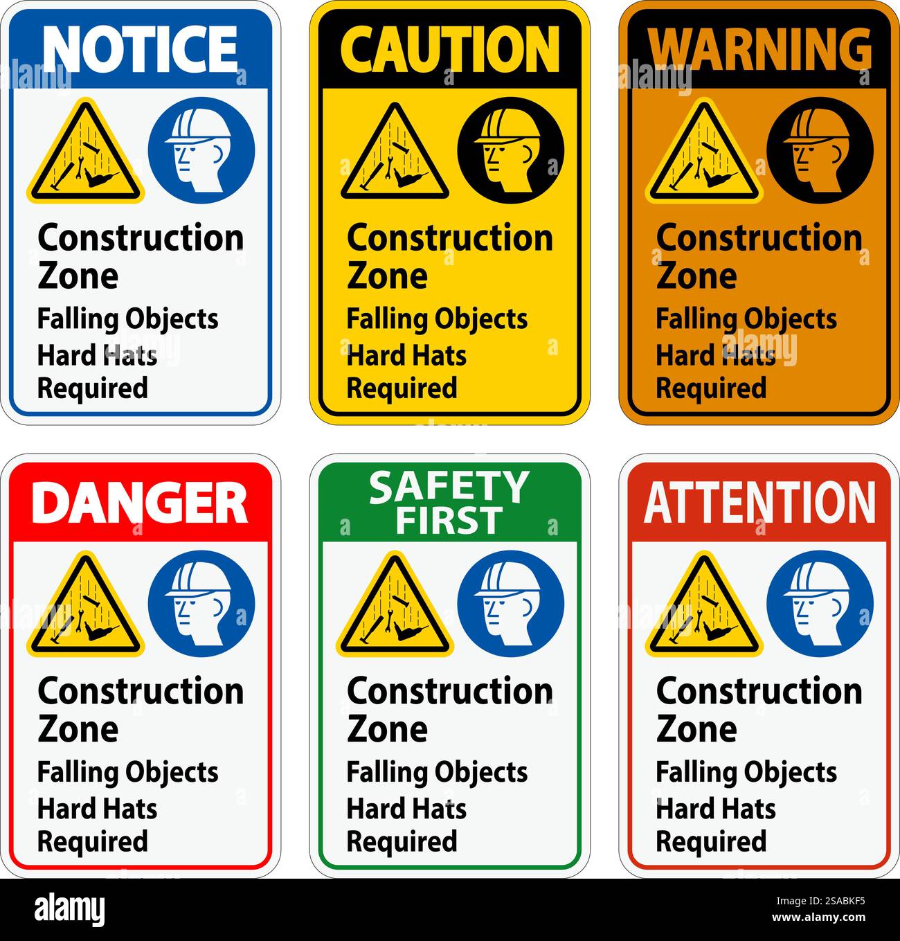 Danger Sign, Construction Zone, Falling Objects Hard Hats Required Stock Vector Image & Art - Alamy
