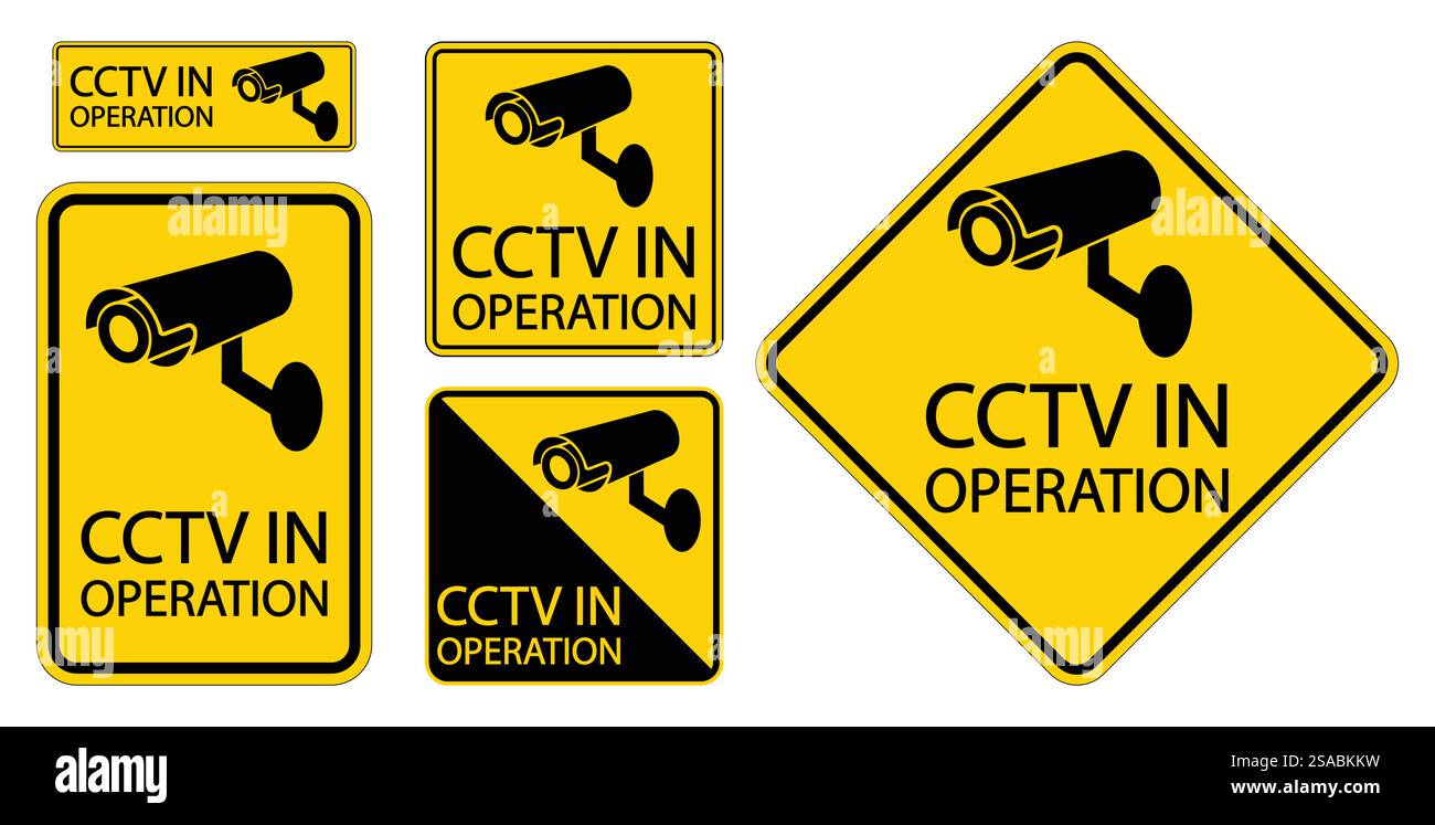Set of CCTV camera signs indicating surveillance in operation. Ideal ...