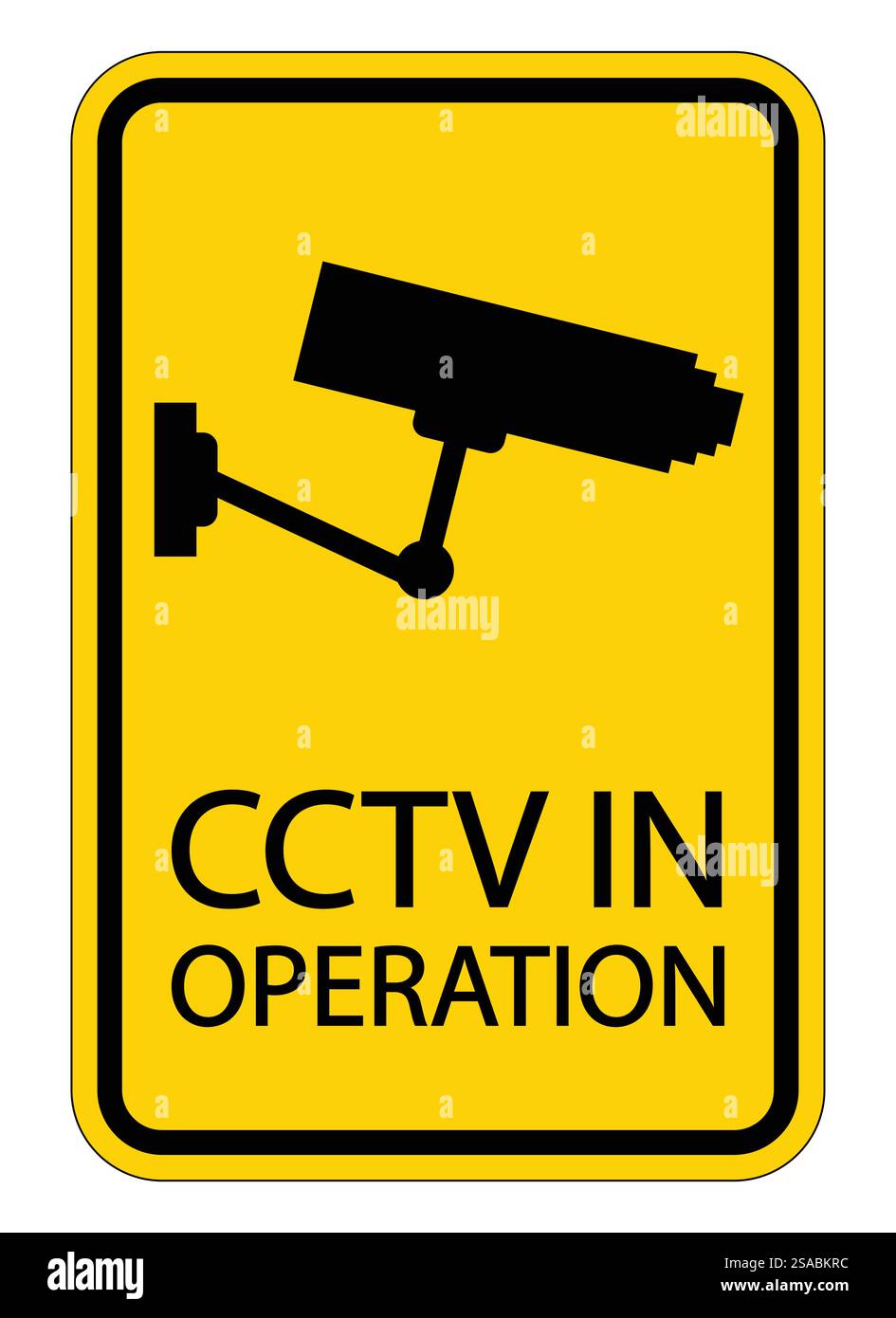 A bright yellow warning sign featuring a CCTV camera icon with the text ...