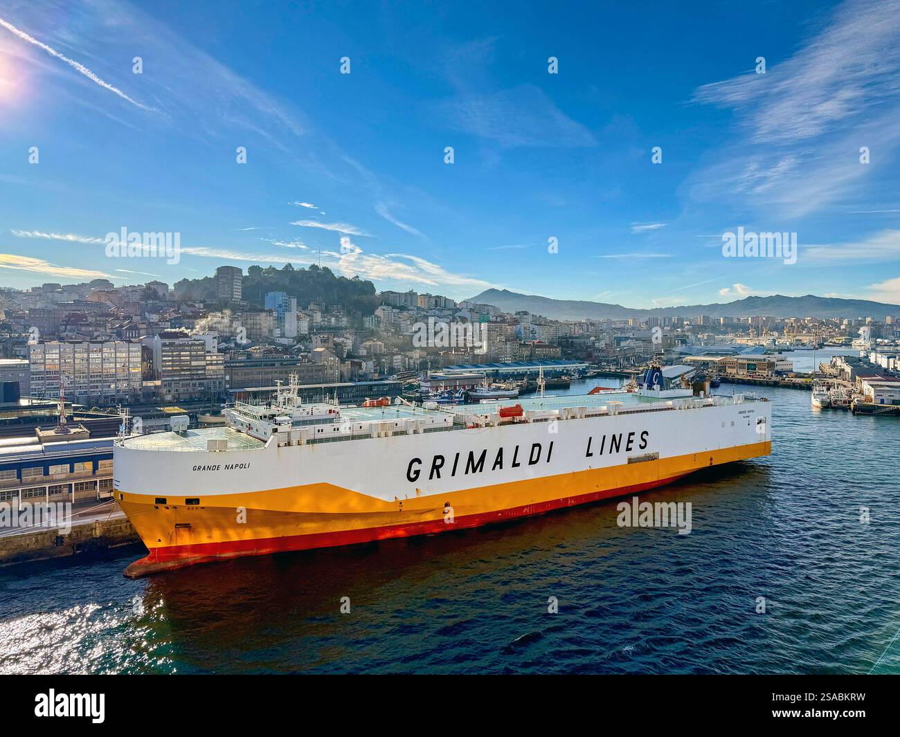 Vigo, Spain - 14 January 2025: Vehicle carrier ship Grande Napoli docked in the port of Vigo ...