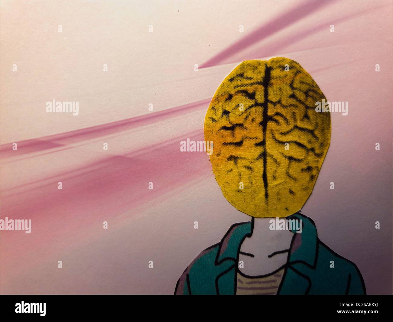Conceptual collage art of a body with a brain instead of a head Stock ...