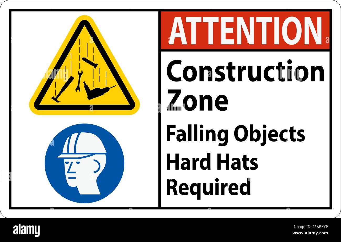 Attention Sign, Construction Zone, Falling Objects Hard Hats Required ...