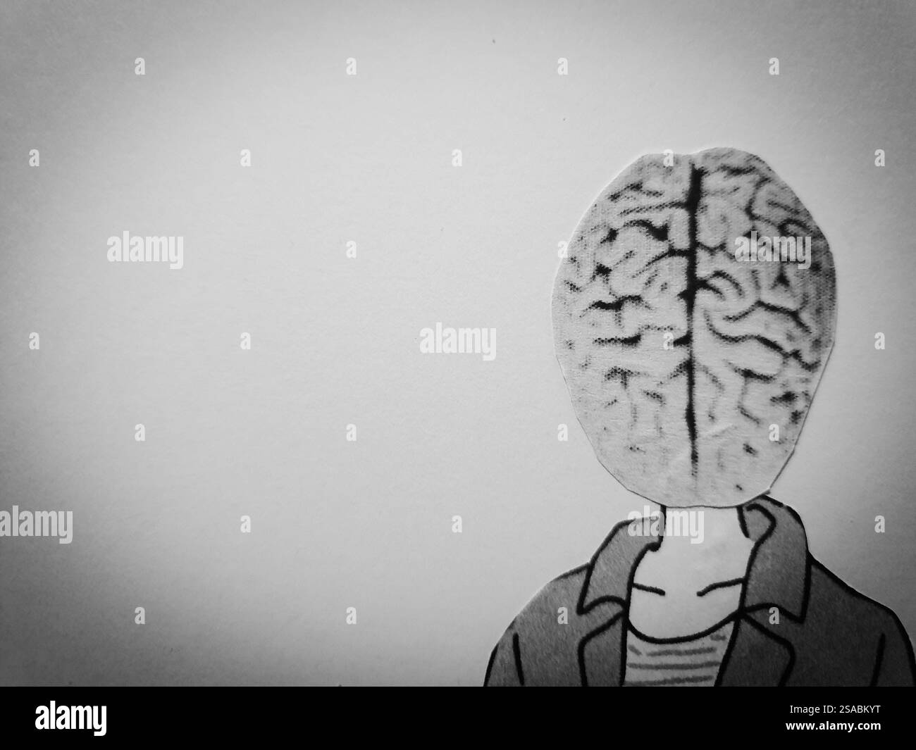 Conceptual collage art of a body with a brain instead of a head Stock ...