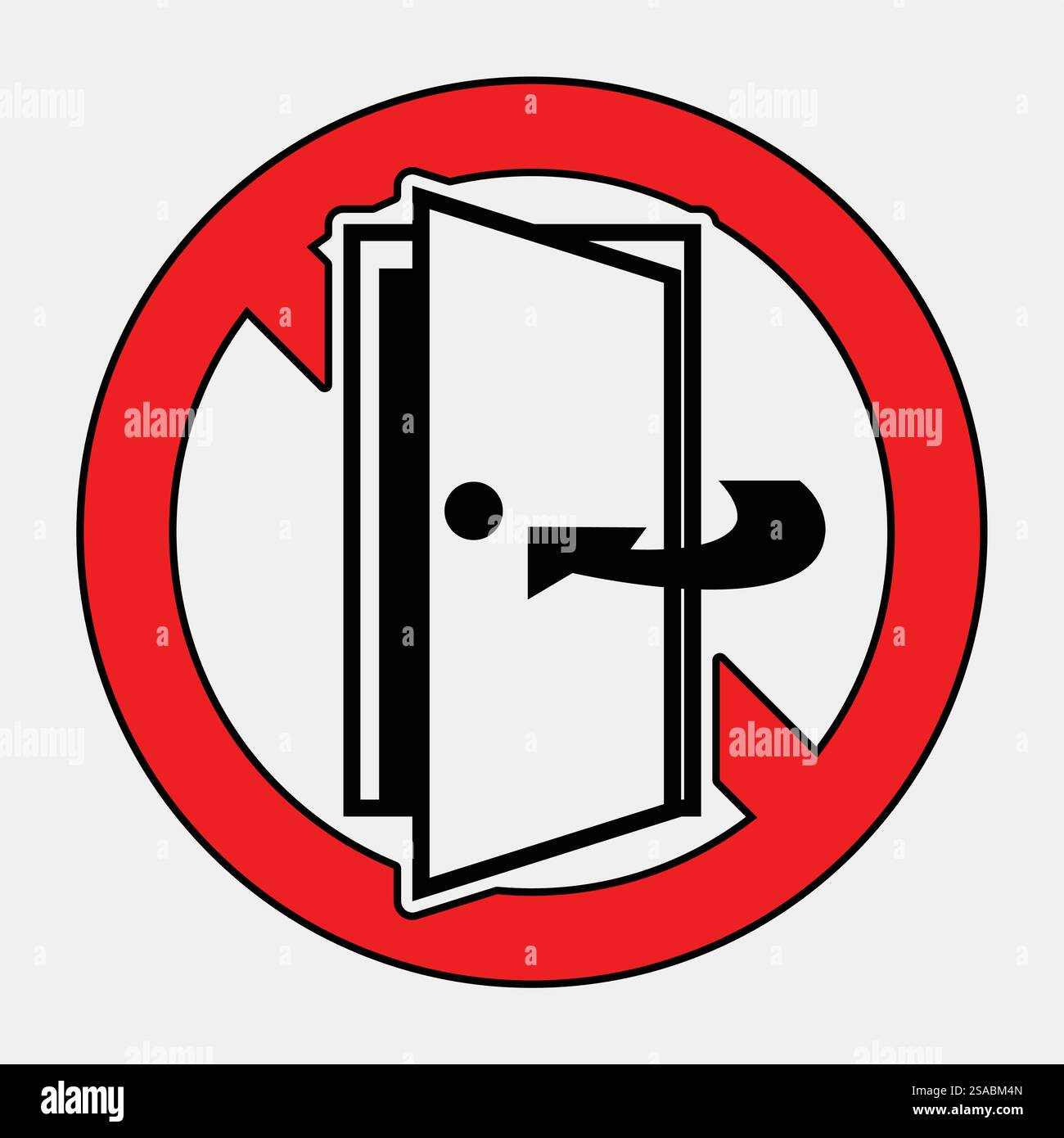 This graphic features a no entry symbol with a door design inside a red ...